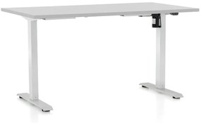 Výškově nastavitelný stůl OfficeTech A, 140 x 80 cm, bílá podnož, světle šedá