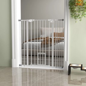 Zábrana pro psy, dvojité zamykání, samozavírací dvířka, výška 104 cm, ocel, bílá barva