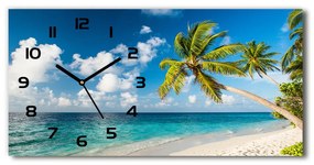 Wallmuralia Skleněné hodiny na stěnu tiché Maledivy pláž 60x30 cm