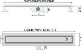 Lineární odtokový žlab Rea Neox 90 cm stříbrný