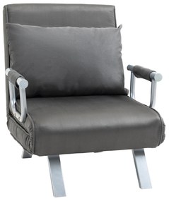 HOMCOM Rozkládací pohovka 3 v 1 křeslo postel pro hosty rozkládací matrace chaise longue 65x69x80cm umělá kůže šedá | Aosom.de