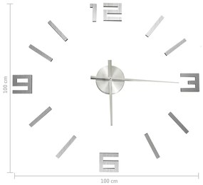 3D nástěnné hodiny moderní design stříbrné 100 cm XXL - Default Title