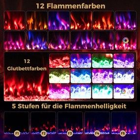 Costway 50" elektrický krb s vytápěním 750 W/1500 W vestavný krb s dálkovým