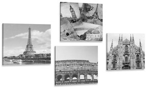 Set obrazů nádech historie v černobílém provedení - 4x 60x60 cm