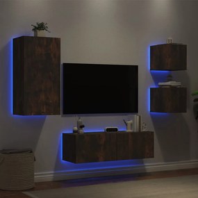 vidaXL 4dílná obývací stěna s LED osvětlením [3216885] Barva: kouřový dub