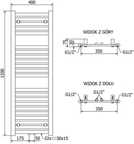 Mexen Hades, elektrické topné těleso 1200 x 400 mm, 600 W, zlatá lesklá, W104-1200-400-2600-50