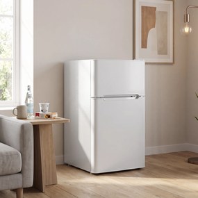 HOMCOM Mini lednička s mrazákem, dvoudveřová, s nastavitelným termostatem, malá chladnička na nápoje 90 l, bílá