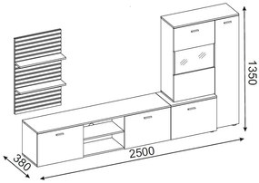Obývací stěna Heathrow, dub artisan/antracit, s osvětlením