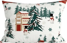 Polybavlněný povlak na polštář SNOWY HOUSES POLY 50x70 cm, bílý