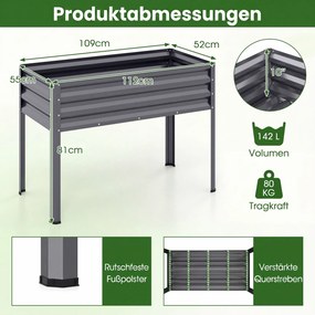 Costway Vyvýšený záhon s kovovými nohami, zvýšený zahradní záhon, stabilní
