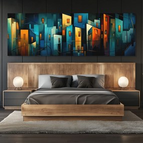 Obraz na plátně - Barevné noční městečko, abstrakce FeelHappy.cz Velikost obrazu: 180 x 60 cm