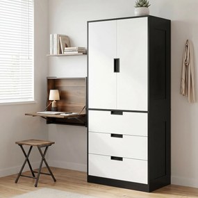 HOMCOM 2-dveřová skříň se 3 zásuvkami, moderní skříň s šatní tyčí, pro ložnici, černo-bílá