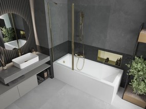 Mexen Flip, vanová zástěna 1-křídlová 140 x 150 cm, otočné křídlo, 6 mm čiré sklo, zlatý profil, 894-140-101-50-00