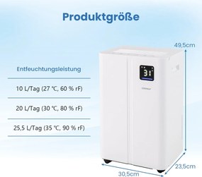 Costway 25,5 L/Den Odvlhčovač Elektrický odvlhčovač Pokojový odvlhčovač