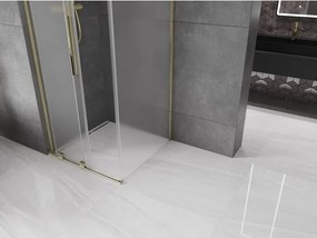 Mexen Velar L, sprchový kout s posuvnými dveřmi 100 x 100 cm, 8mm sklo námraza, zlatá lesklá, 871-100-100-33-50