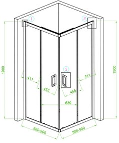 BPS-koupelny Čtvercový sprchový kout HYD-SK30B 90x90 černá/transparent + vanička HYD-SSV-ST02B bílá