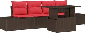 Set pohovek 5 ks 4-Počet míst Hnědá a červená polyratan 3349090