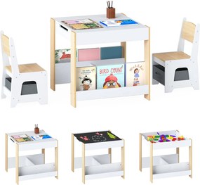 Costway 4 v 1 Sada dětského stolu a židlí s oboustrannou deskou a – přírodní