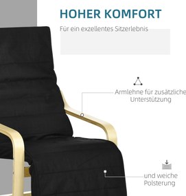 Polohovací židle HOMCOM s nastavitelnou podnožkou, polohovací židle ve vzhledu lnu, jídelní židle z březového dřeva, černá | Aosom.de