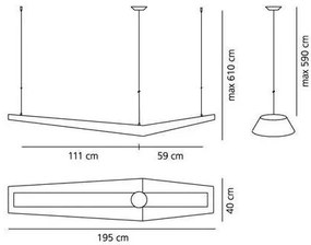 Artemide AK00500 Mouette Asymmetrica, závěsné designové svítidlo, 80W LED 3000K stmívatelné DALI, 195cm, délka závěsu 190cm