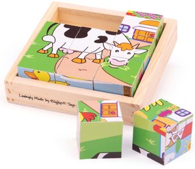 Bigjigs Toys Obrázkové kostky kubusy Zvířátka 9 kostek