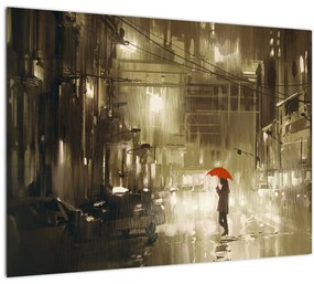 Skleněný obraz - Žena za deštivé noci (70x50 cm)