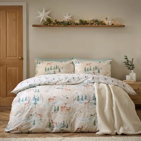 Flanelové povlečení na jednolůžko v přírodní barvě 135x200 cm Brushed Christmas Deer – Catherine Lansfield
