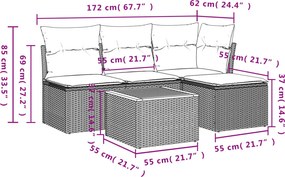 5dílná zahradní sedací souprava s poduškami černá polyratan 3223591