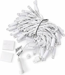 Eco fix LED světelný řetěz 10 m, 60 zářivějších diod, teple bílá, 36V, bílý kabel, IP44