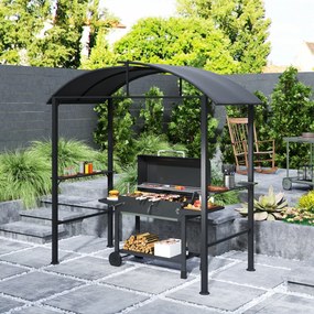 Outsunny BBQ Pavilon 233 x 110 x 235 cm Větruvzdorný Zahradní Pavilon s Dvojitou Střechou, Policemi, Zahradní Pavilon s UV Ochrannou, BBQ Pavilon z O…