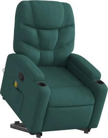 Zvedací masážní polohovací křeslo tmavě zelené textil 3204614