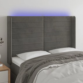 Čelo postele s LED tmavě šedé 147 x 16 x 118/128 cm samet 3124237