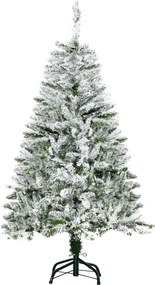 HOMCOM Umělý vánoční stromek, efekt sněhu, nehořlavý, pantová konstrukce, zelená/bílá 830-527V00GN