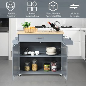 Costway Kuchyňský ostrůvek vozík pojízdný úložný vozík velká skříňka šedá +