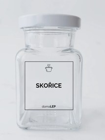 Samolepka na kořenky SKOŘICE průhledná 5 × 5 cm tučné písmo