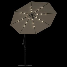 Konzolový slunečník s LED světly ocelová tyč 300 cm barva taupe - Default Title