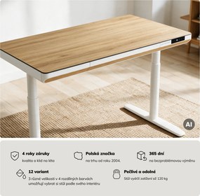 Elektrický psací stůl sit-stand se zásuvkou a bezdrátovou nabíječkou Qi bílý/zlatý dub, 1200 mm: ELLIS