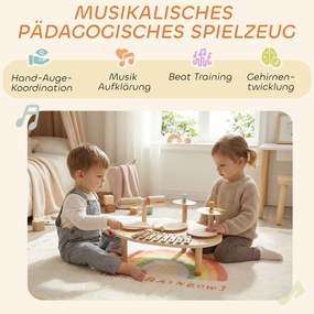 AIYAPLAY dětské bicí 4-v-1 Montessori sada hudebních nástrojů s bubny, xylofonem a perkusními nástroji pro děti od 2 let