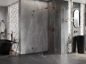 Mexen Lunar, L výklopný sprchový kout pravý 100 x 100 cm, 8mm čiré sklo, profil růžové zlato, 834L-100-100-60-00-P