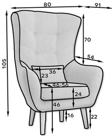 Eltap Křeslo ušák Arti 1F Materiál a barva potahu: Mat Velvet 63 - růžová