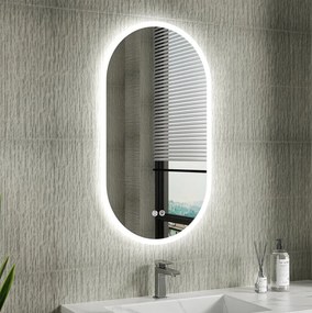Erga Demi, oválné LED zrcadlo 50x90cm, 3 barvy světla, přední osvětlení, topná podložka proti zapaření, ERG-V01-DEMI-5090-CL