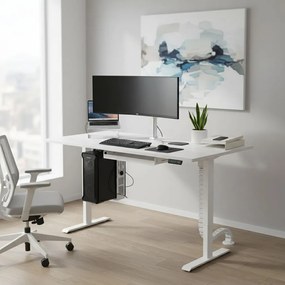 Výškově nastavitelný stůl OfficeTech D, 200 x 80 cm, bílá podnož, bílý jasan
