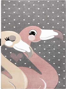Detský kusový koberec Petit Flamingos hearts grey, 140x190, ružová, detská izba, Dywany Łuszczów