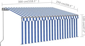 vidaXL Marketos Ručně zatahovací markýza s roletou 3 x 2,5 m modrobílá