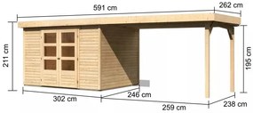 Dřevěný zahradní domek ASKOLA 5 s přístavkem 280 Lanitplast Šedá