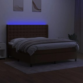 Box spring postel s matrací a LED tmavě hnědá 160x200 cm textil 3138648