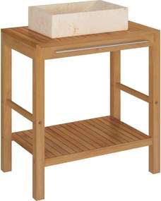 Koupelnová skříňka dřevo teak a umyvadlo mramor krémové 3058160