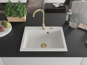 Mexen Elix granitový dřez 1-komorový 600 x 500 mm, bílý, zlatý sifon - 6525601005-20-G