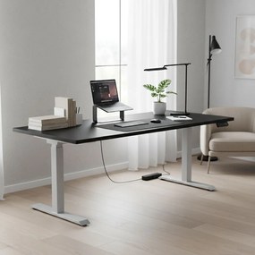 Výškově nastavitelný stůl OfficeTech D, 200 x 80 cm, šedá podnož, černá