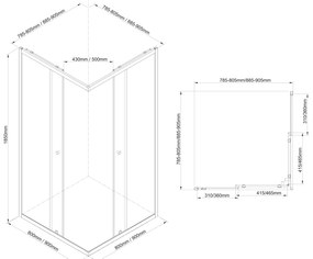 Aqualine Aqualine, AGGA BLACK čtvercová sprchová zástěna 900x900mm, čiré sklo, BLF909